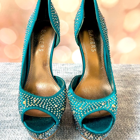 Bakers | Shoes | Bakers Crystal Platform Satin Heels 36 | Poshmark